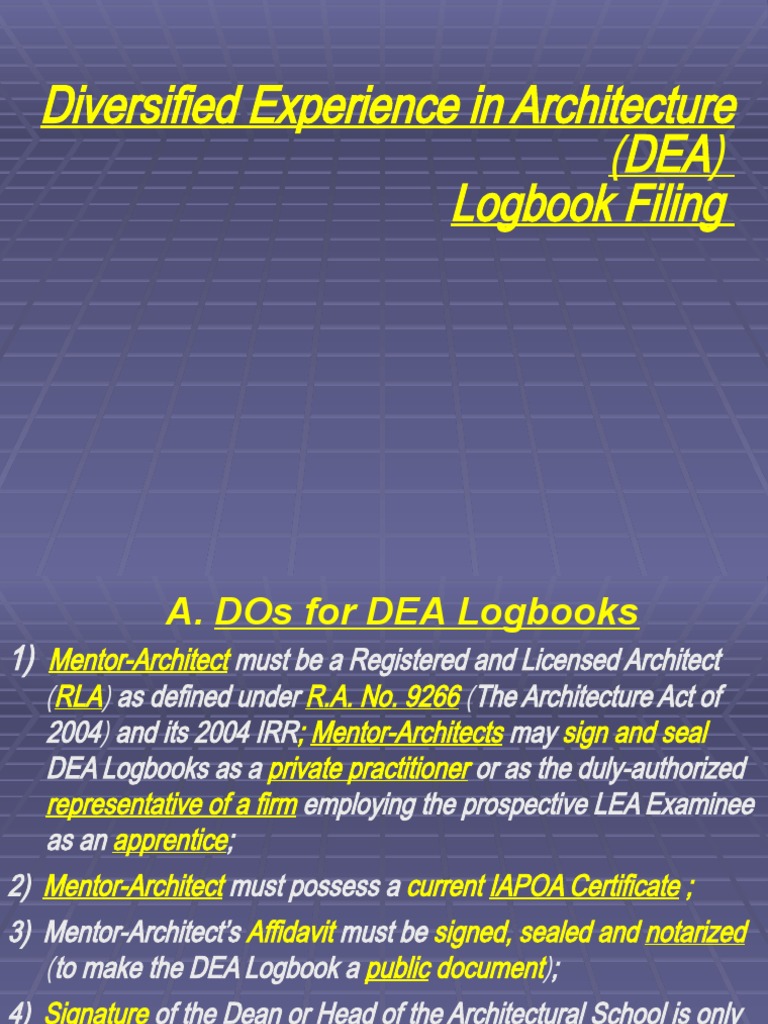 Guidelines for DEA Logbook in Architecture | PDF