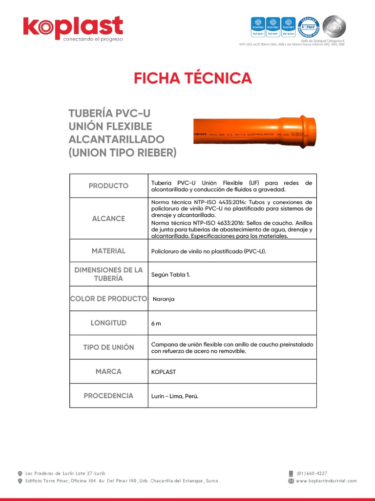 Tubería PVC-U según NTP-ISO 4435 | PDF