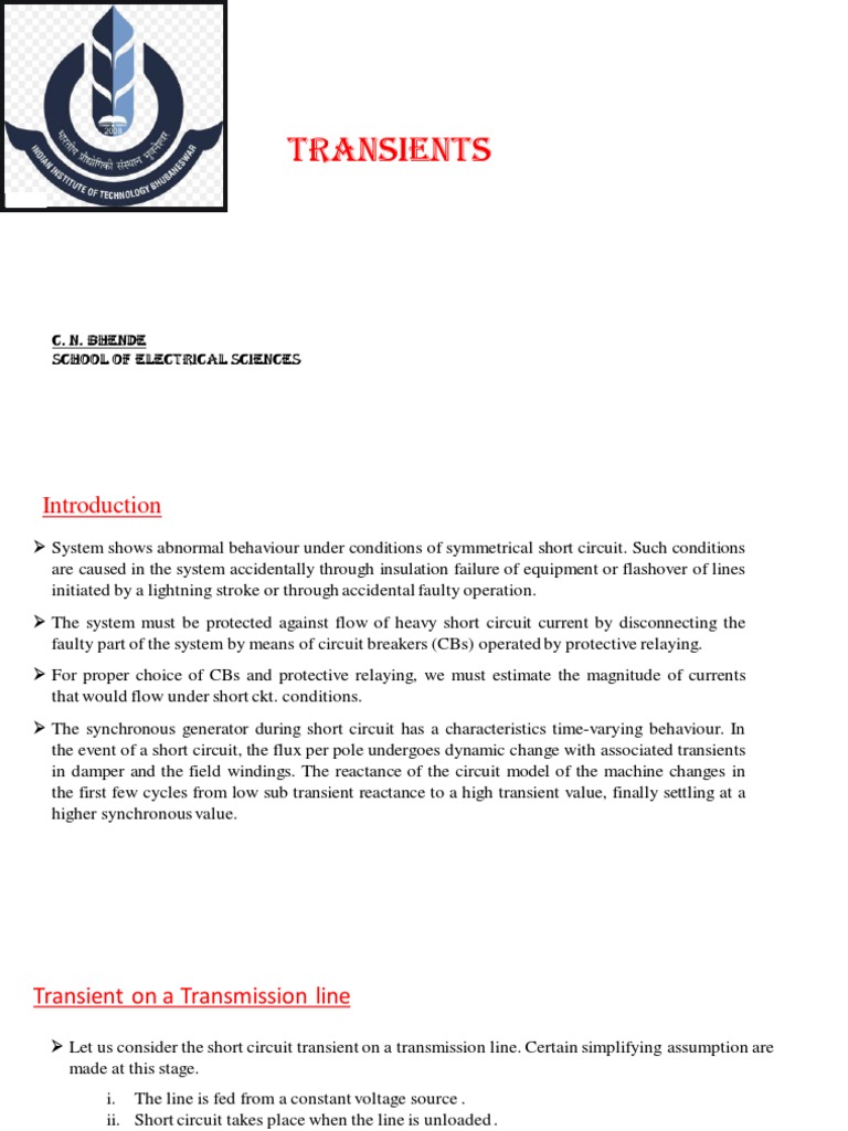 Transients C N Bhende School Of Electrical Sciences Pdf