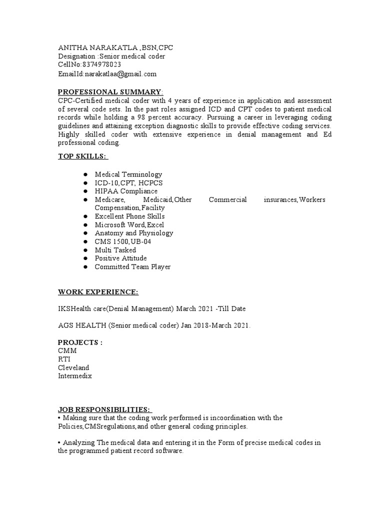 Anitha Resume 2022 | Download Free PDF | Health Care | Social Programs