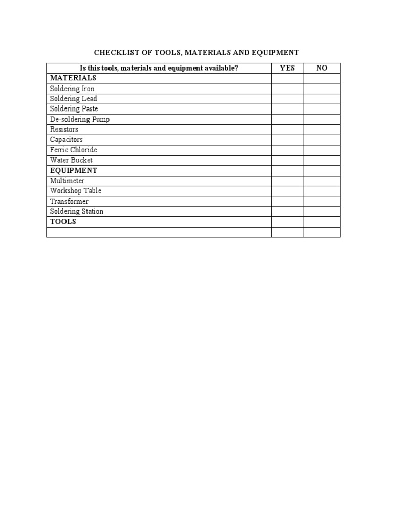 Checklist of Tools | PDF