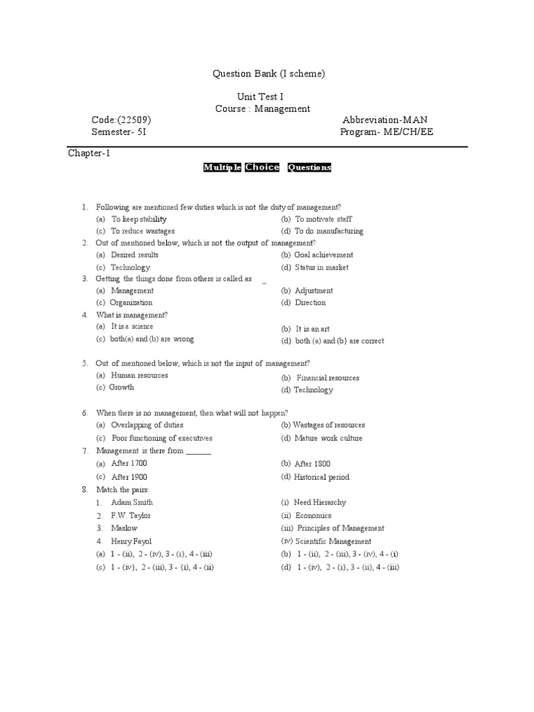 Management MCQs for Course 22509 | PDF | Sales | Marketing