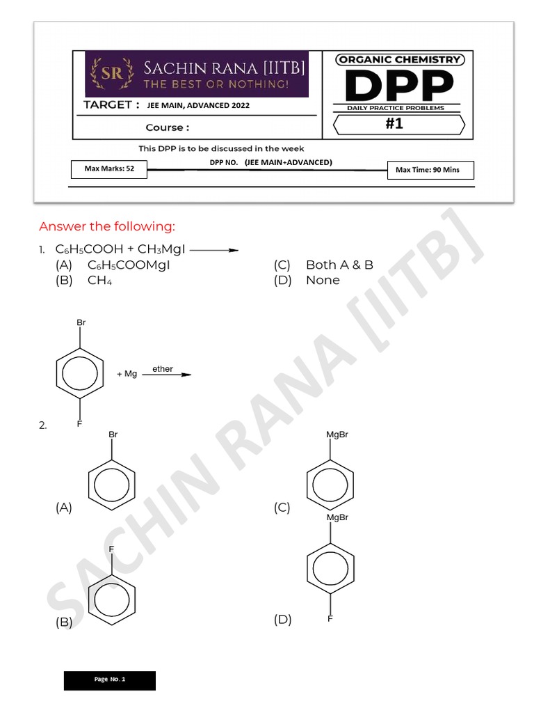 Sachin Rana (Iitb) : Answer The Following | PDF | Methyl Group | Ether