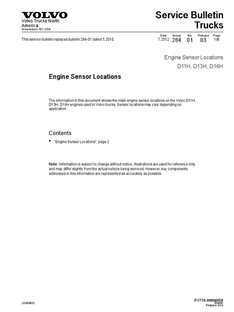 Volvo D11H, D13H, D16H Sensor Locations | PDF | Engines | Internal ...