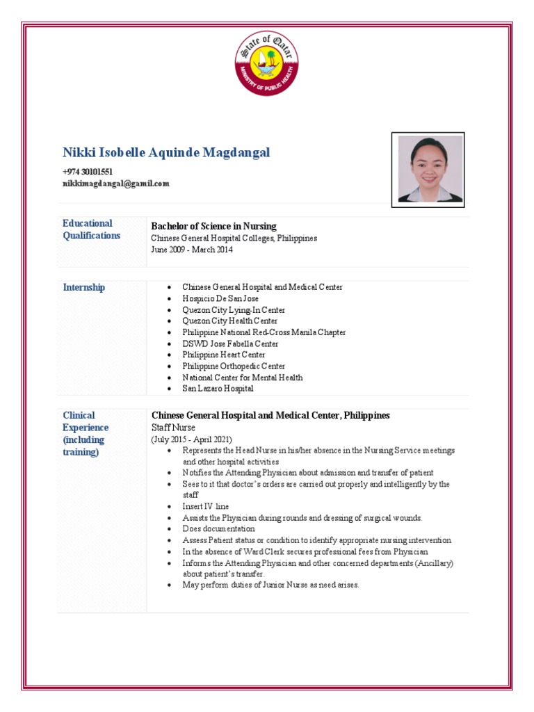 Curriculum Vitae Sample Qatar | PDF | Nursing | Patient