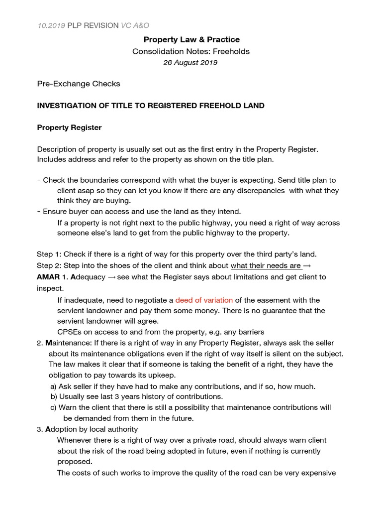 Consolidation Notes: Freeholds: Investigation of Title To Registered ...