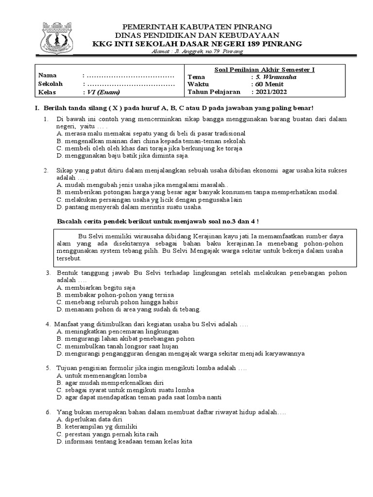 Soal Pas Kelas 6 Tema 5 | PDF