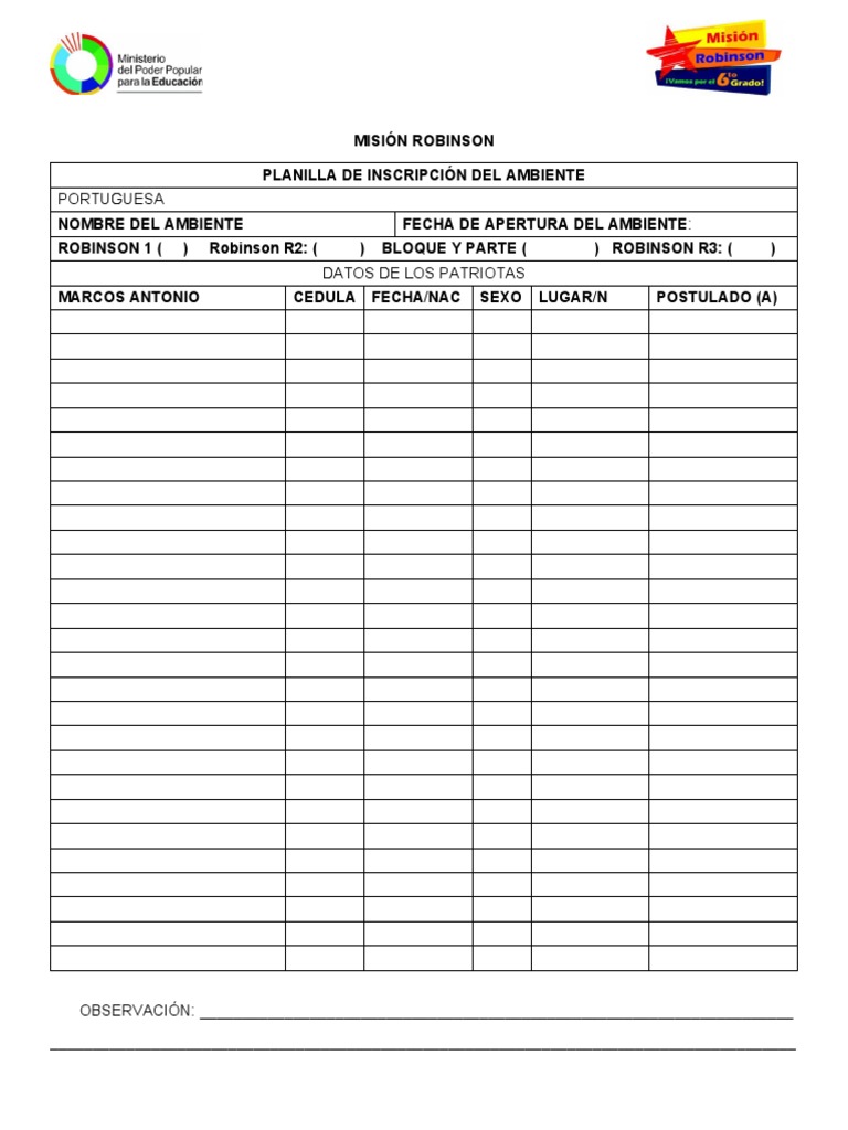 Inscripción Misión Robinson 1 | PDF