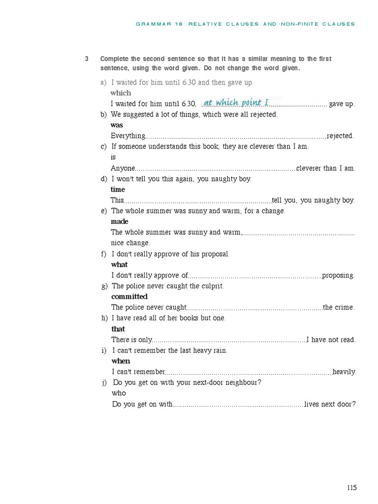 Advanced Language Practice - Relative Clauses | PDF | Sentence ...