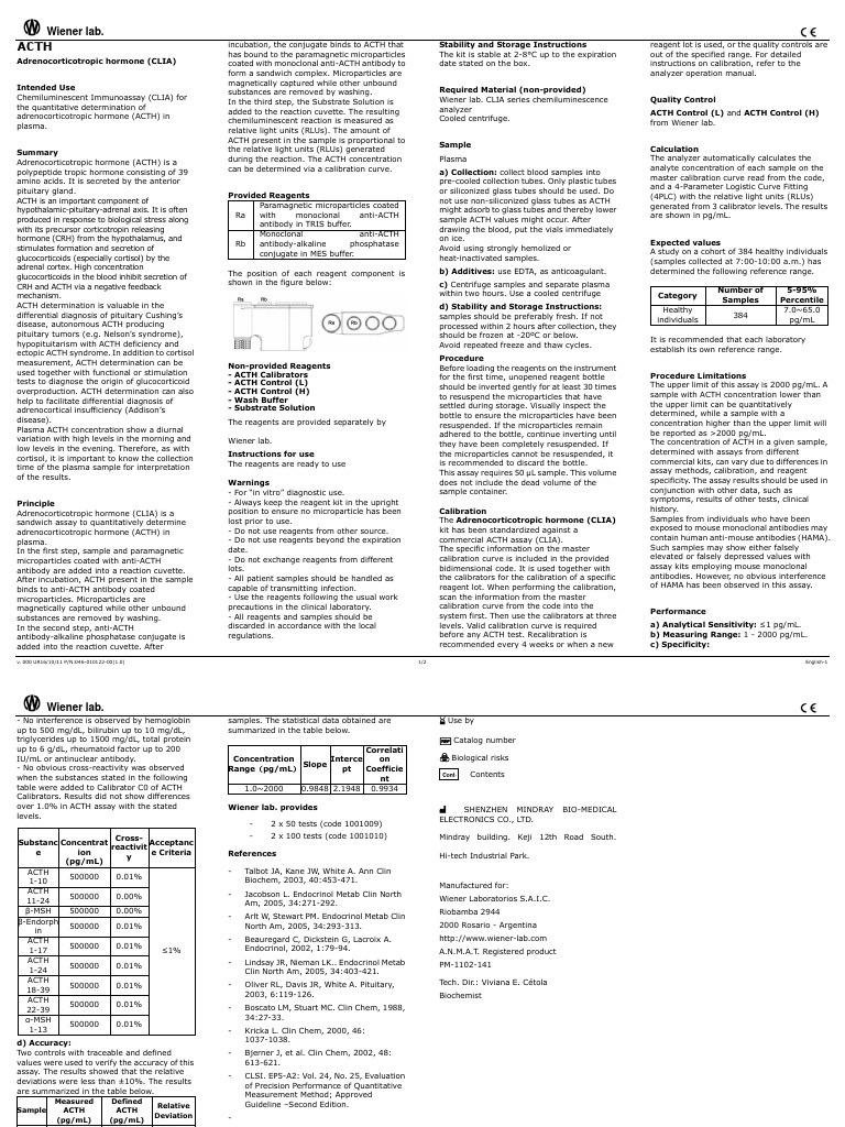 ACTH Reagent - CLIA Series v.1 | PDF | Endocrine System | Endocrinology