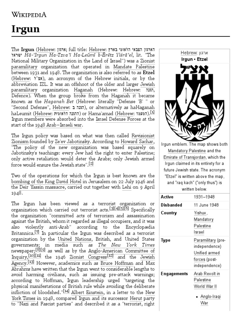 Irgun - Wikipedia | PDF | Mandatory Palestine | Jews And Judaism