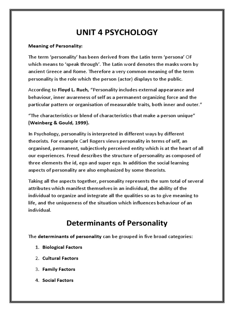 Unit 4 Psychology: Determinants of Personality | PDF | Mental Health ...