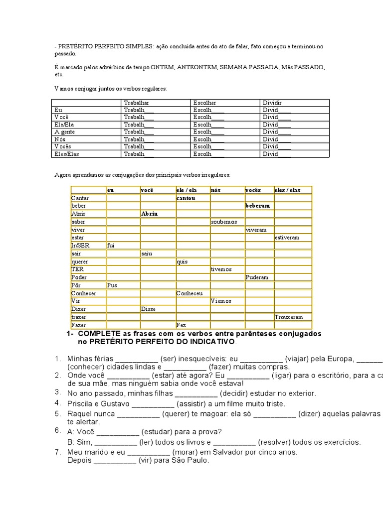 Pretérito Perfeito Simples | PDF