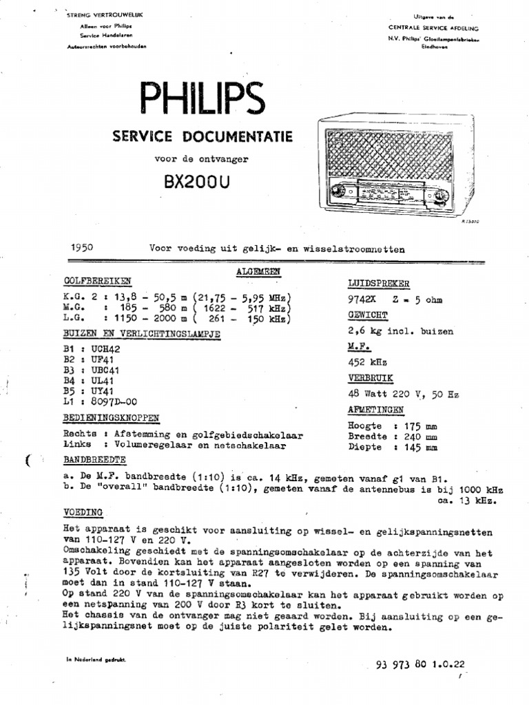 Philips Bx200u Ac-Dc Radio 1950 SM | PDF