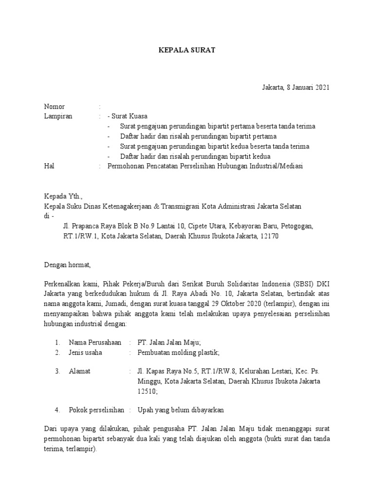 Contoh Surat Pengajuan Mediasi | PDF