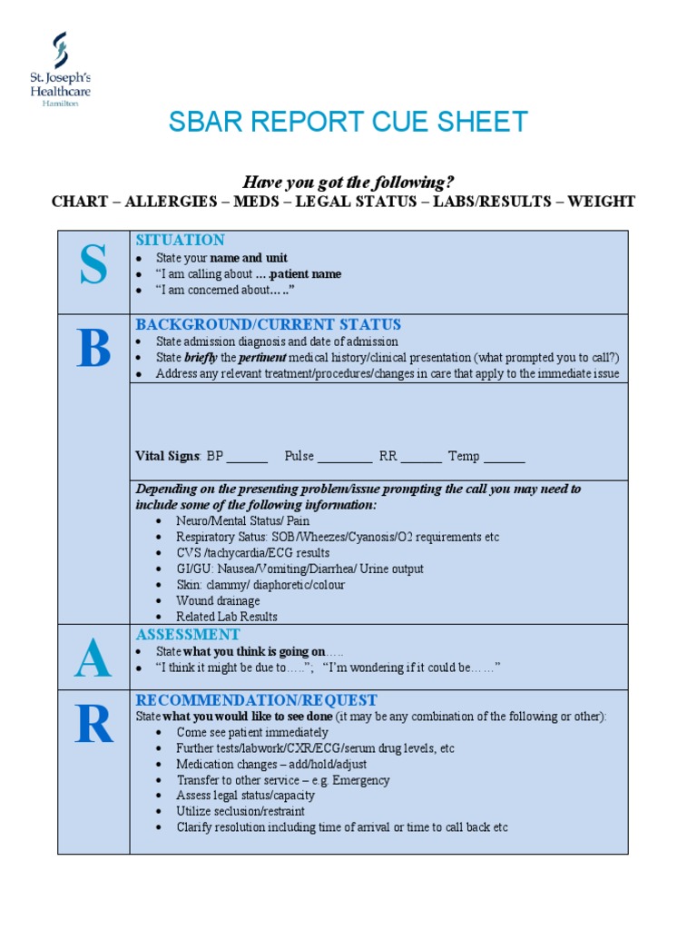 Sbar Report Cue Sheet Oct 18 | PDF | Science & Mathematics