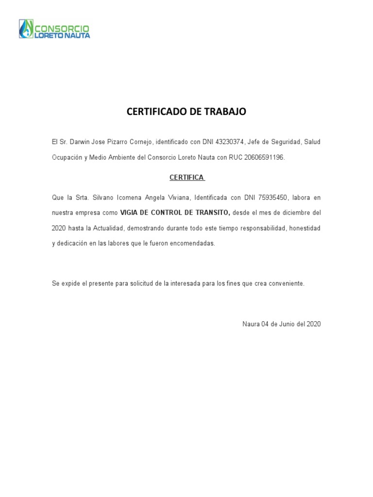 Certificado De Trabajo