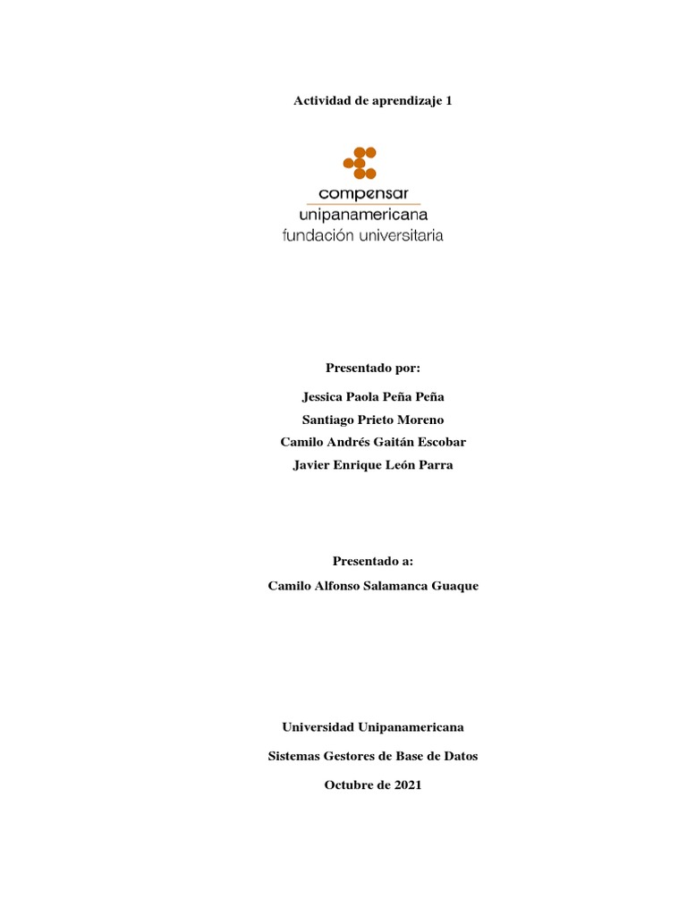Actividad de Aprendizaje 1 | PDF | Bases de datos | Servidor SQL de ... Actividad de Aprendizaje 1 | PDF | Bases de datos | Servidor SQL de ...