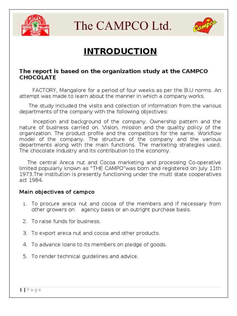 Campco Organizational Study and Chocolate Industry Profile | PDF ...