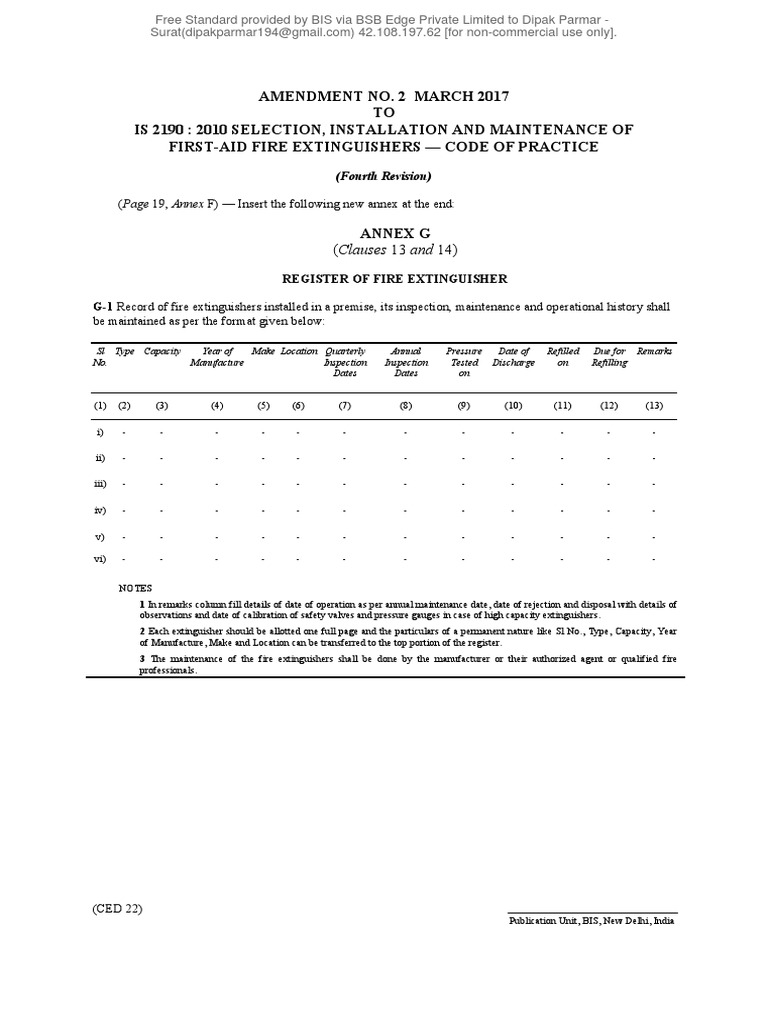 Register of Fire Extinguishers: A Template and Guidelines for ...