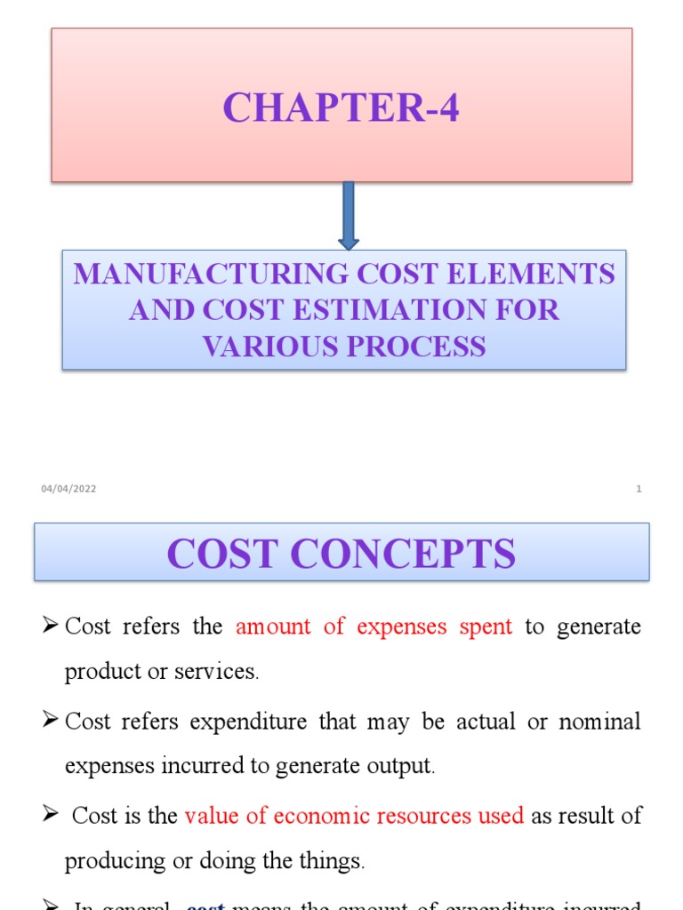 Chapter-4: Manufacturing Cost Elements and Cost Estimation For Various ...