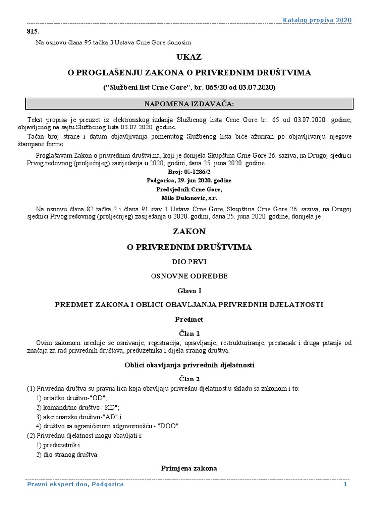 Zakon o Privrednim Društvima | PDF