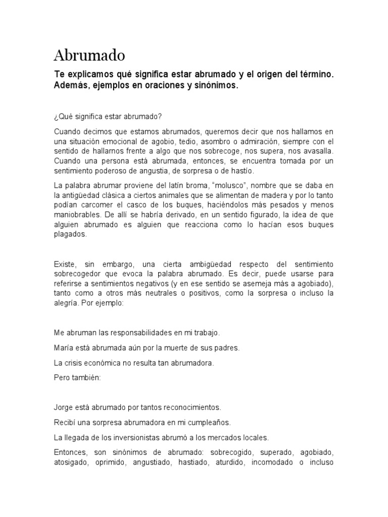 Significado de estar abrumado | PDF