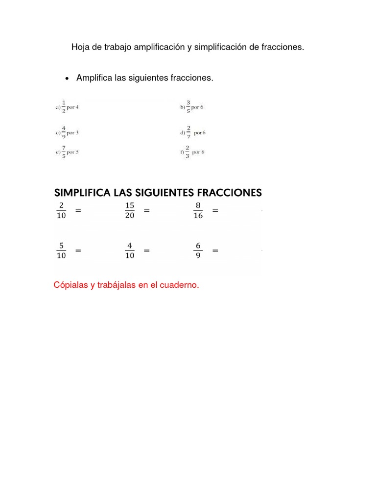 Hoja de Trabajo Amplificación y Simplificación de Fracciones | PDF