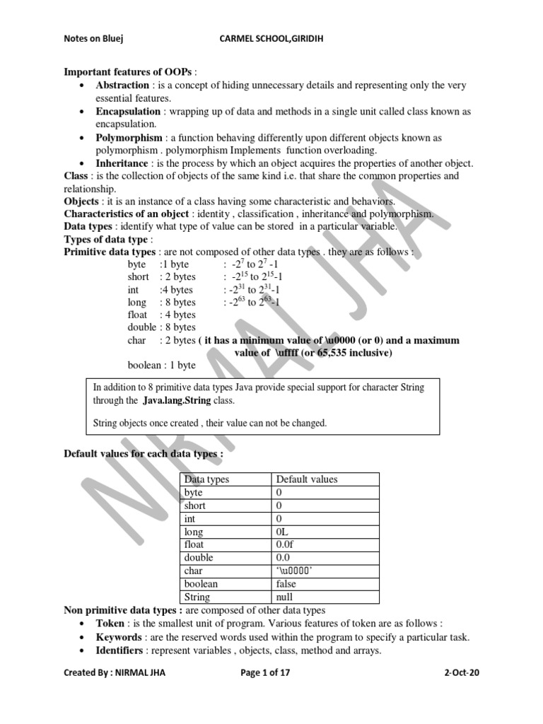 Notes of Bluej For STD 10 | PDF | Inheritance (Object Oriented ...
