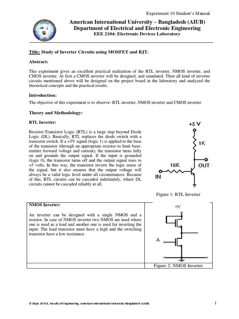 Electronic Devices Lab - Exp - 10 - Student - Manual (Summer 18-19) | PDF | Mosfet | Logic Gate