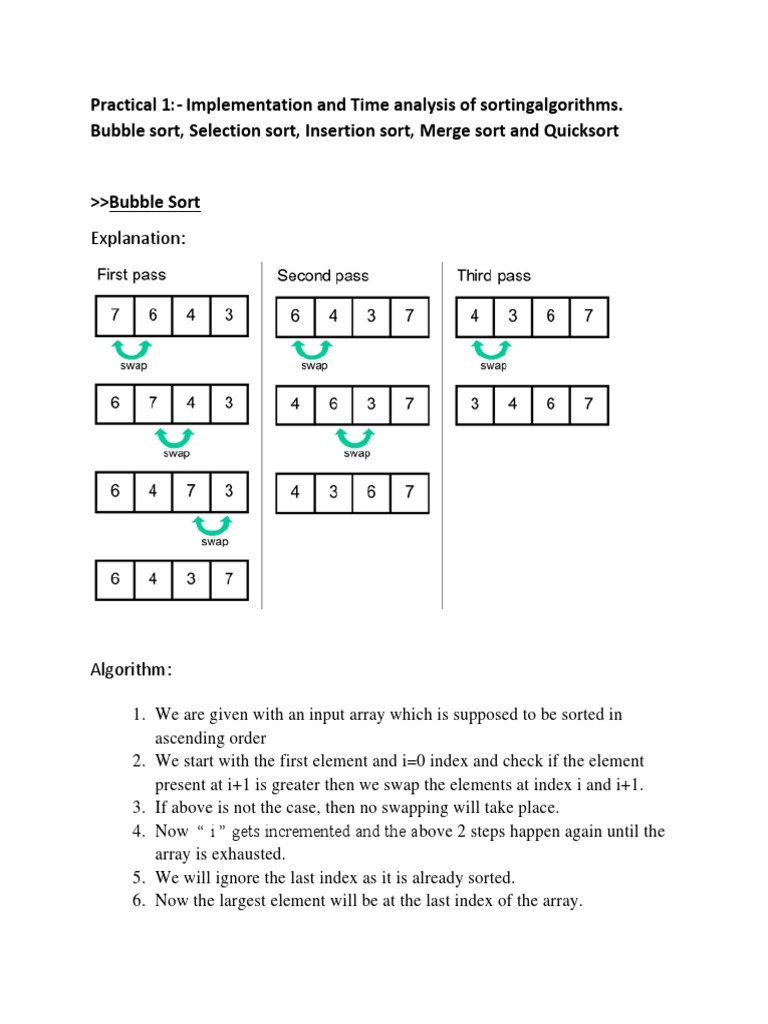 Practical 1 Implementation And Time Analysis Of Sortingalgorithms Bubble Sort Selection Sort 5731