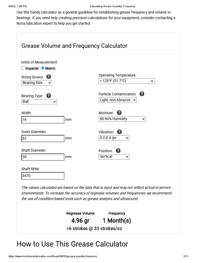 Grease Volume and Frequency Calculator | PDF