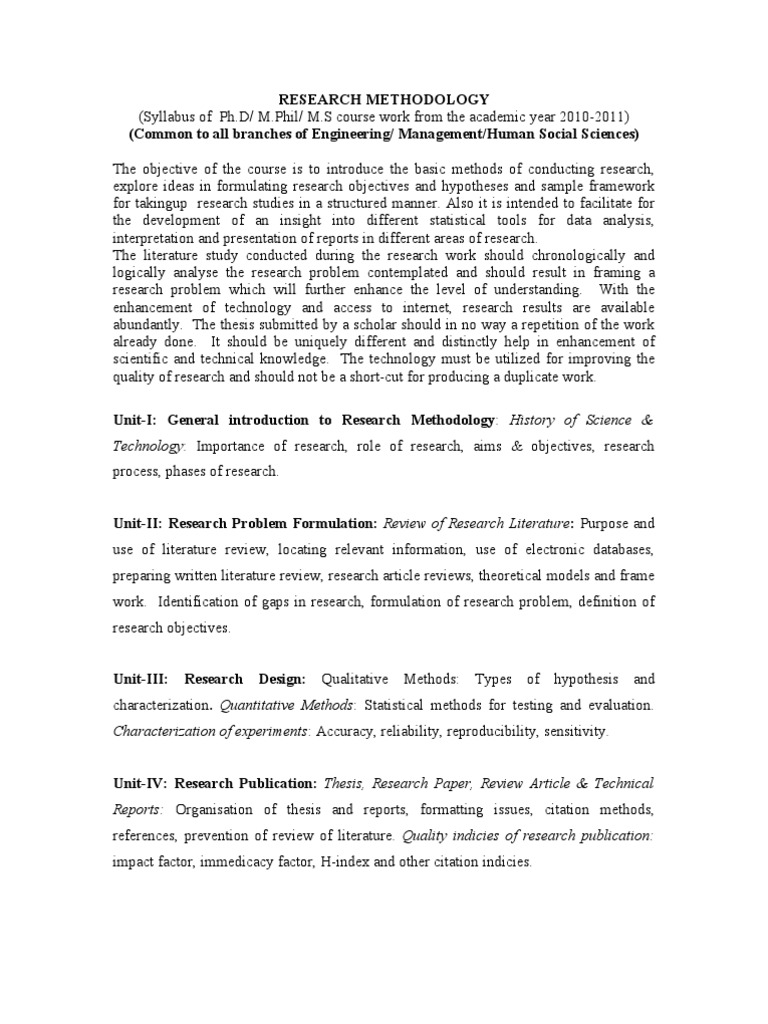 Research Methodology Syllabus For Ph.d. | PDF | Qualitative Research | Evaluation Methods