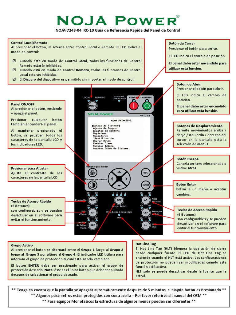 NOJA-7248-04 RC-10 Panel Guia de Referencia Rapida Es | PDF | Pantalla ...
