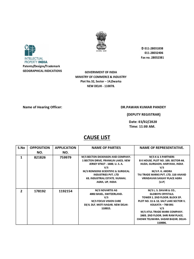 Cause List: 011-28031838 011-28032406 Fax No. 28032381 | PDF | Delhi ...