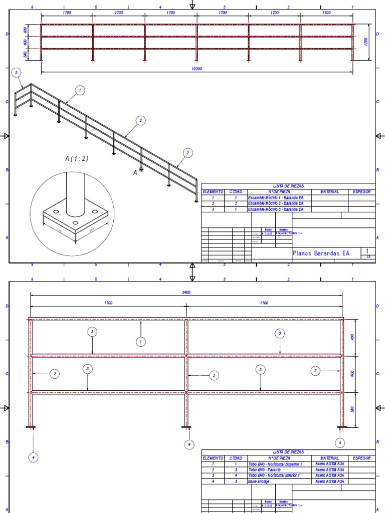Planos Barandas EA | PDF | Acero | Metales de transición
