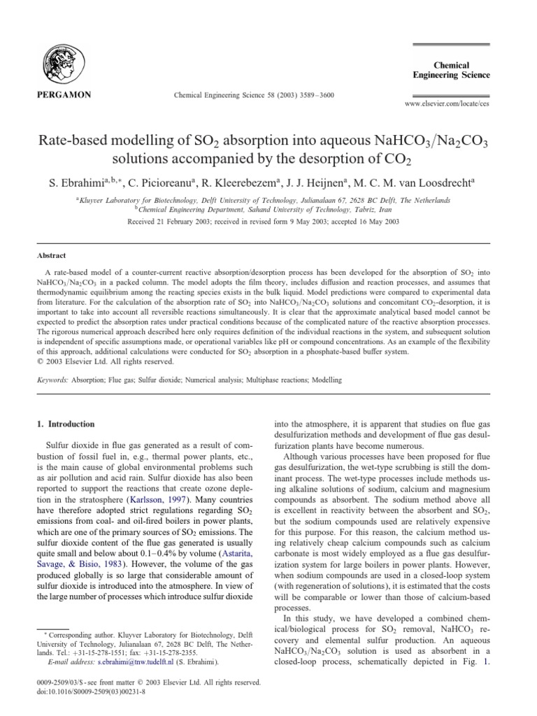 Modelling of SO2 Absorption Into Aqueous NaHCO3 - Na2CO3 | PDF | Sulfur ...