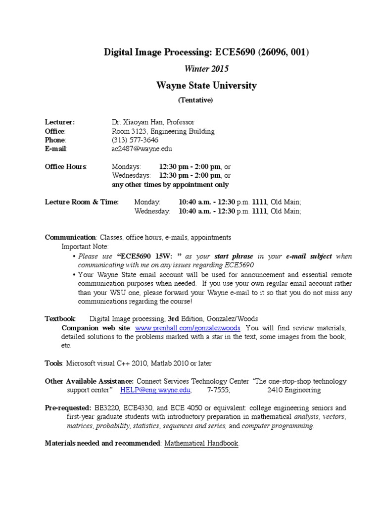 Digital Image Processing Course Syllabus | PDF | Engineering | Test ...