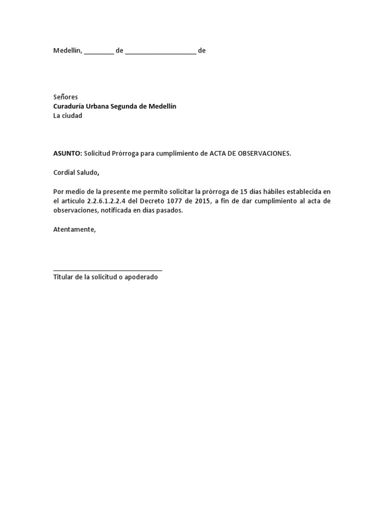 Solicitud de Prórroga Acta Observaciones | PDF | Finanzas y dinero