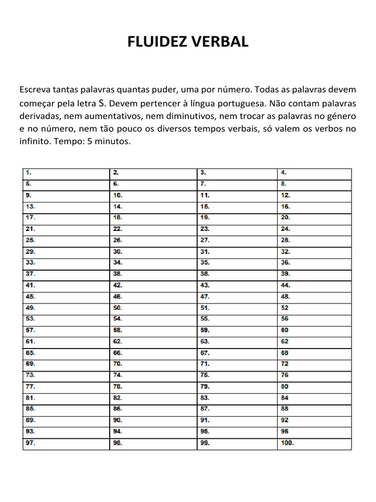 Teste de Fluidez Verbal | PDF