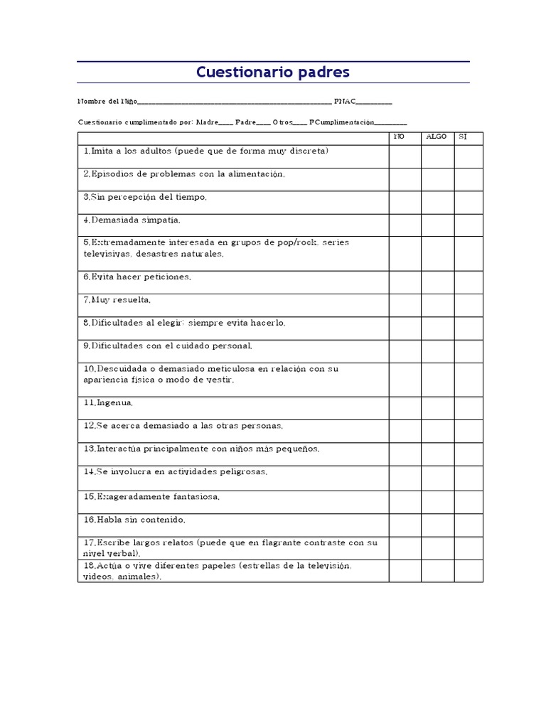 ASSQ Girl (Padres) | PDF | Cuestionario | Espectro autista