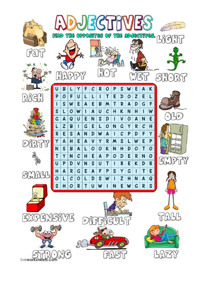 Adjectives wordsearch | PDF