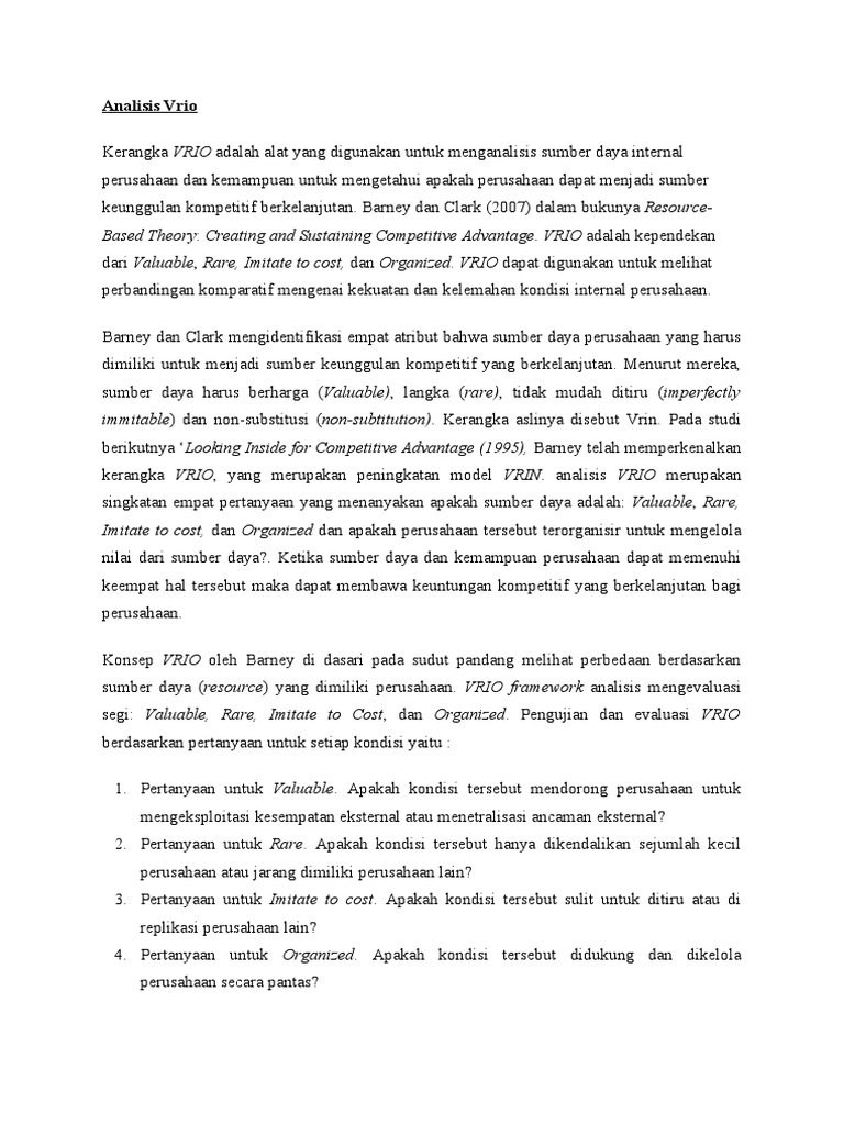 Analisis Vrio | PDF | Bisnis