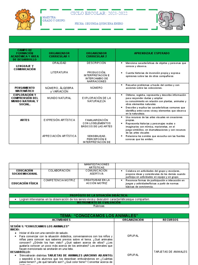 1.plan Conozcamos Los Animales Enero | PDF | Comunicación