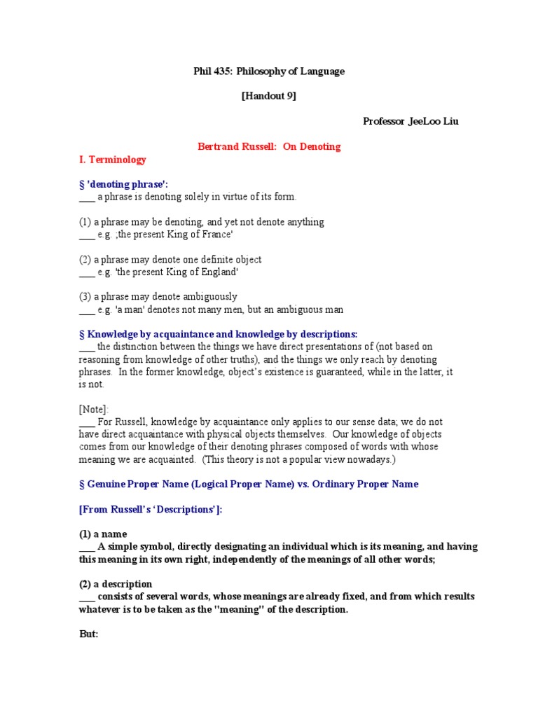 Bertrand Russell: On Denoting I. Terminology | PDF | Interpretation ...