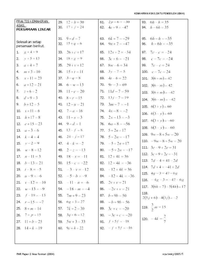 Linear Equations (Basic Skill) | PDF