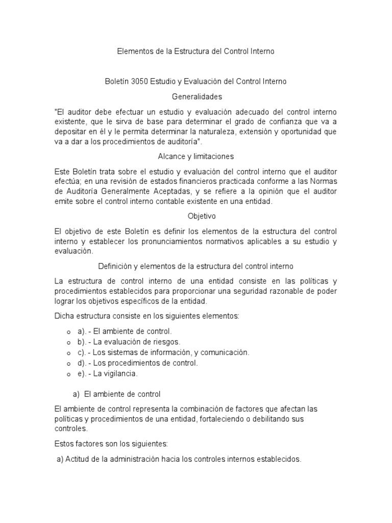 Elementos de La Estructura Del Control Interno | PDF | Auditoría ...