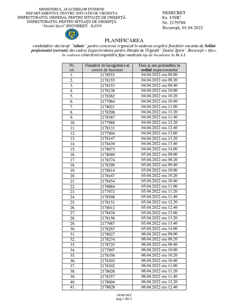 Planificare Eliberare Fisa Medicala SGP 2 01.04.2022 | PDF