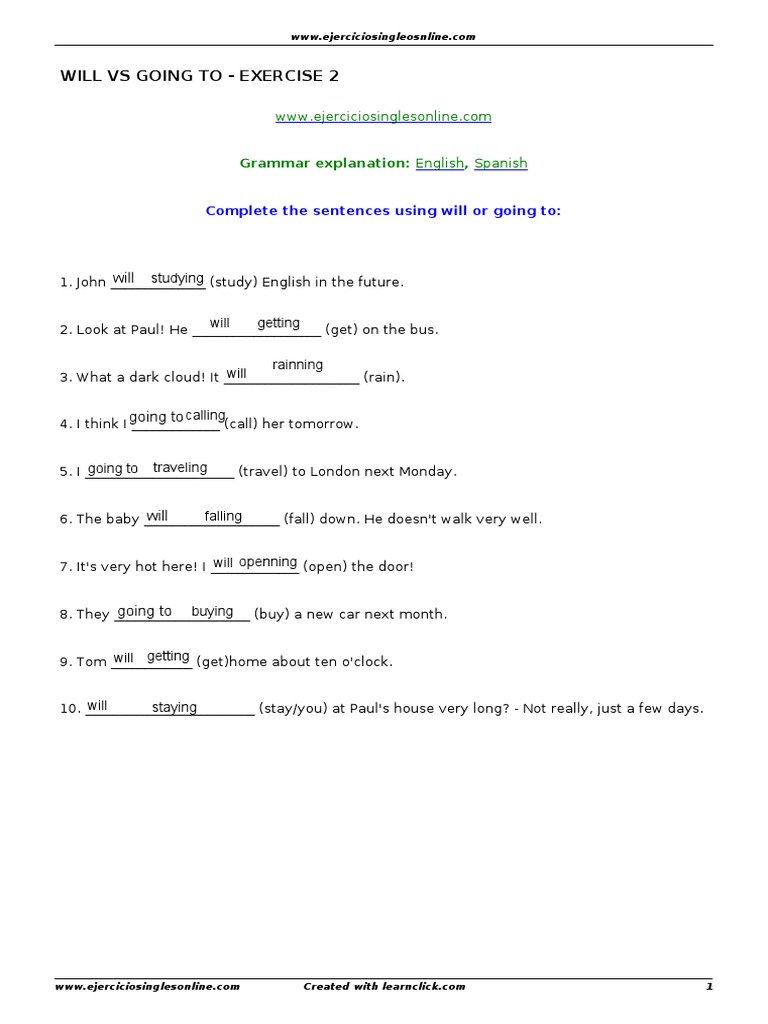 WILL-VS-GOING-TO---EXERCISE-2completo | PDF