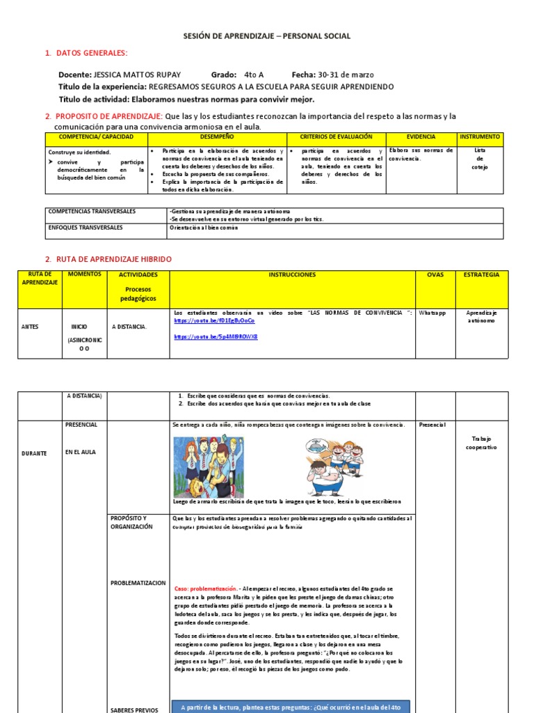 Sesión P.S 24-25-Normas de Conv | Descargar gratis PDF | Aprendizaje | Salón de clases